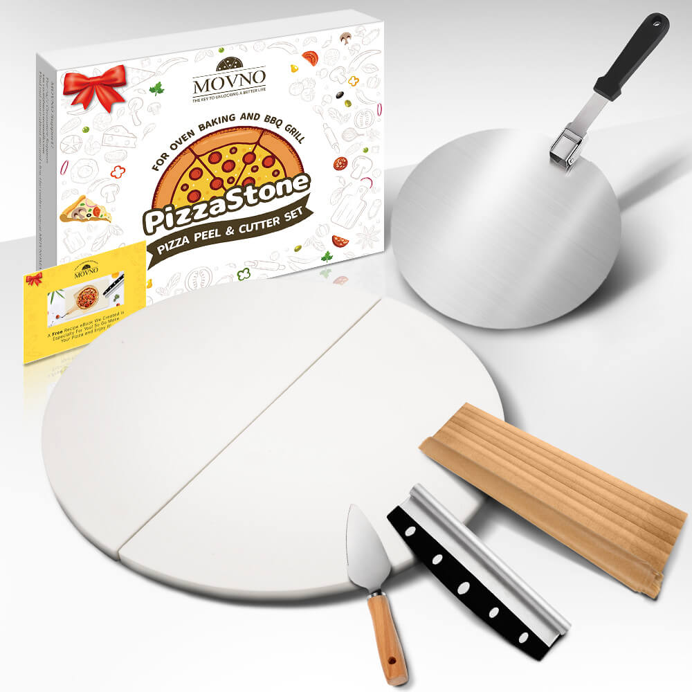 MOVNO 15 Inch Large Round Pizza Stone Set for Oven and Grill